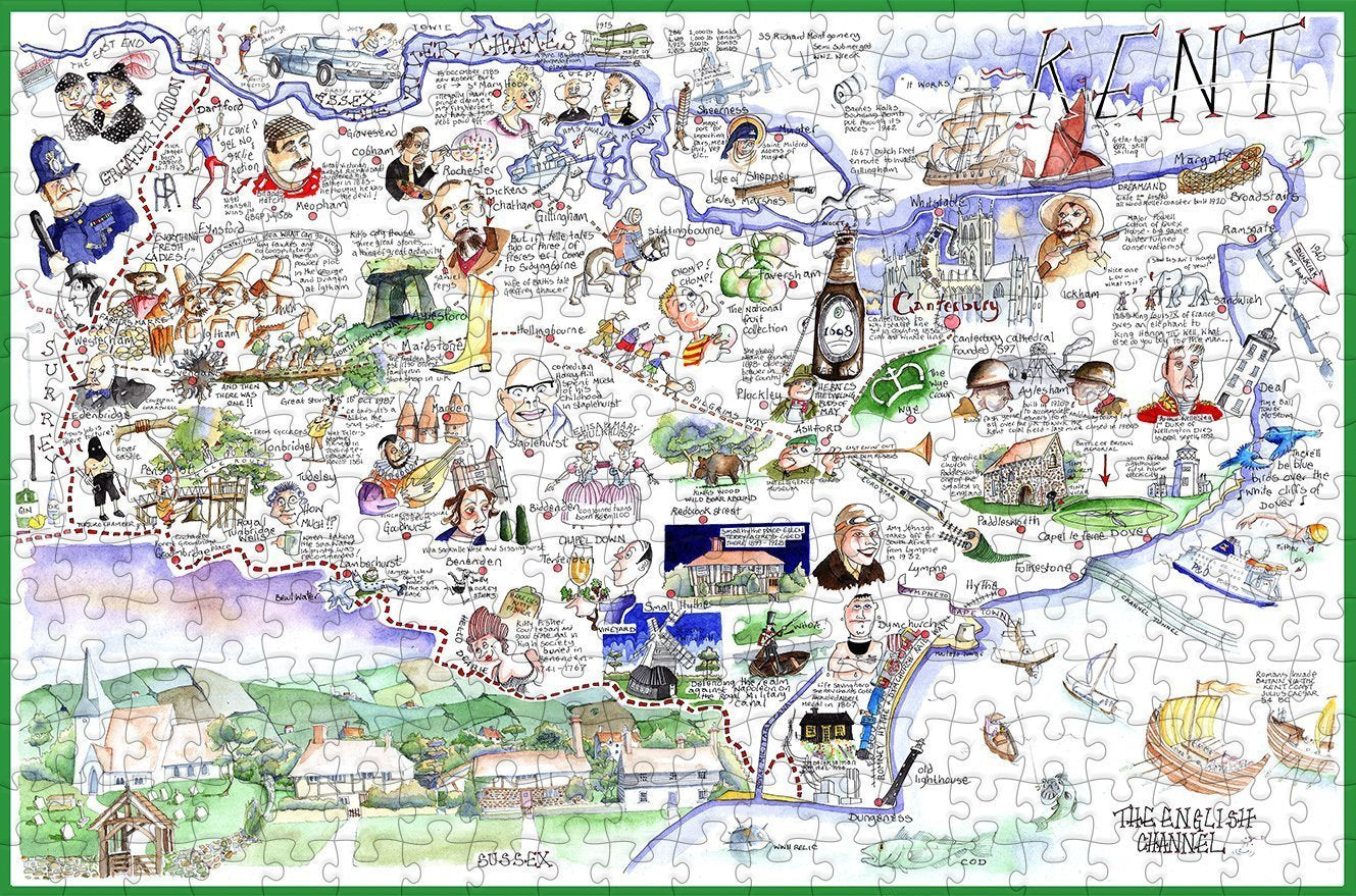 Map of Kent - Tim Bulmer - 300 Piece Wooden Jigsaw Puzzle – Butler and ...