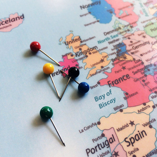 Framed Pinboard Map of the World with a "write on/wipe off" surface ...