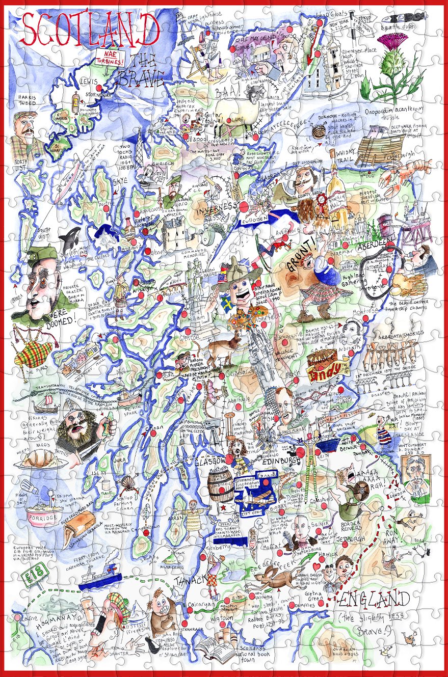 Map of Scotland - Tim Bulmer - 300 Piece Wooden Jigsaw Puzzle – Butler ...