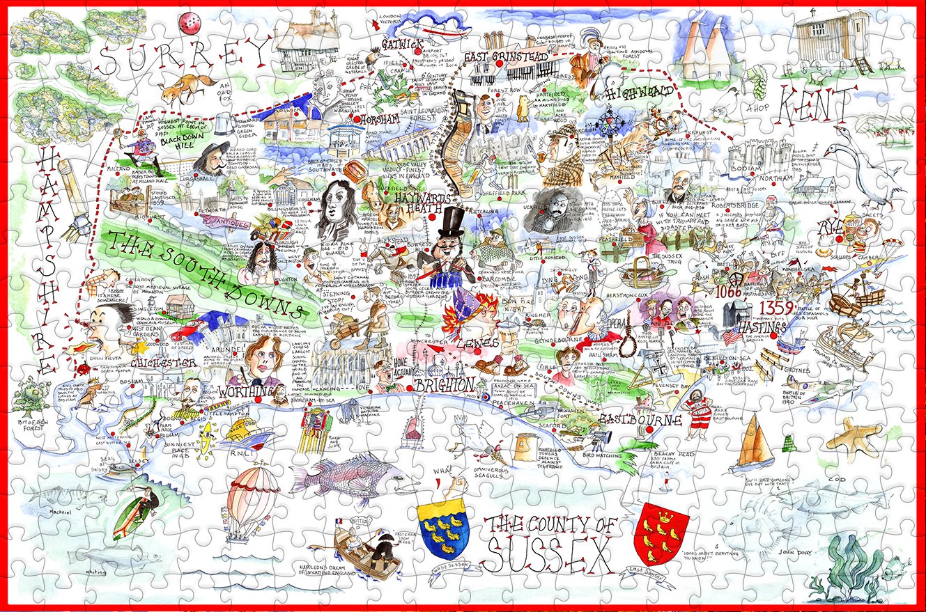 Map of Sussex - Tim Bulmer - 300 Piece Wooden Jigsaw Puzzle – Butler ...